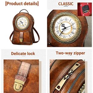 clock purse Real Working Clock Shoulderbags women's backpack vintage one shoulder messenger bag Cross Body for Women Girls (Brown)