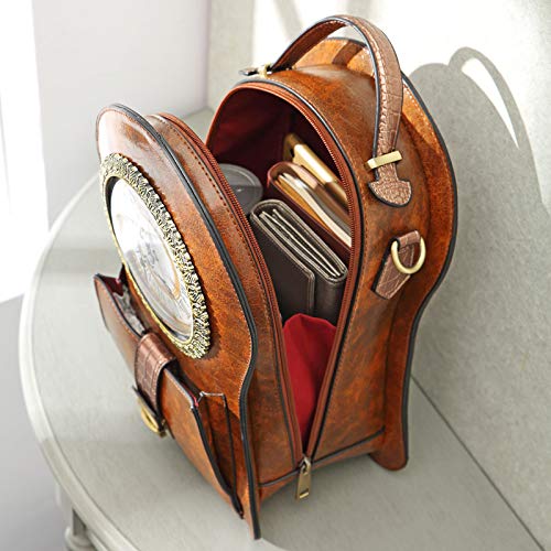 clock purse Real Working Clock Shoulderbags women's backpack vintage one shoulder messenger bag Cross Body for Women Girls (Brown)