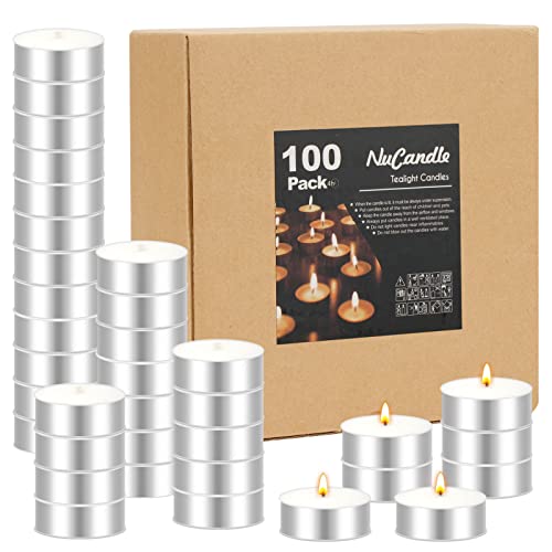 100 Pack Tea Lights Candles Tealight Candles Unscented Paraffin Candles Bulk for Wedding, Christmas, Home Decorative, Outdoor - 4 Hour Burn Time