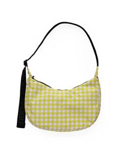 medium nylon crescent bag – pink pistachio pixel gingham