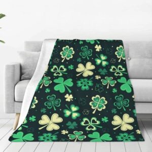 st patricks day throw blanket warm cozy soft ireland clovers flannel fleece blanket for bedroom sofa room home decorative fuzzy blanket 50″ x40