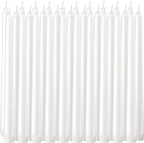 30 Pack Tall Taper Candles - 10 Inch White Dripless, Unscented Dinner Candle - Paraffin Wax with Cotton Wicks - 7.5-8 Hour Burn Time