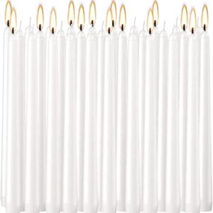 30 Pack Tall Taper Candles - 10 Inch White Dripless, Unscented Dinner Candle - Paraffin Wax with Cotton Wicks - 7.5-8 Hour Burn Time