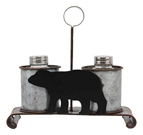 Set Of 1 Black Bear Salt And Pepper Shakers Holder Carrier Figurine