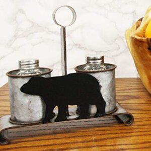 Set Of 1 Black Bear Salt And Pepper Shakers Holder Carrier Figurine