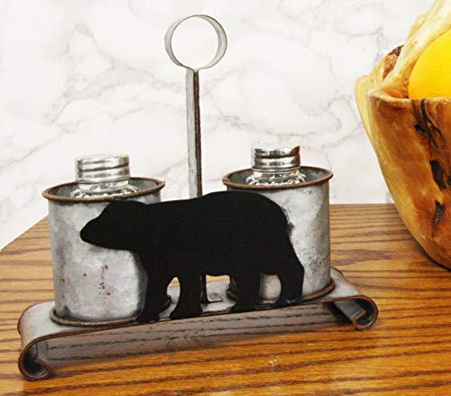 Set Of 1 Black Bear Salt And Pepper Shakers Holder Carrier Figurine