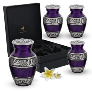 purple keepsake urns – mini urns for human ashes set of 4 with premium box & bags – handcrafted urns for ashes – honor your loved one with cremation urns for ashes – small urns for men & women