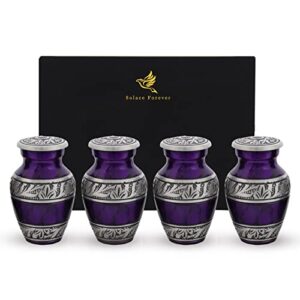 Purple Keepsake Urns - Mini Urns for Human Ashes Set of 4 with Premium Box & Bags - Handcrafted Urns for Ashes - Honor Your Loved One with Cremation Urns for Ashes - Small Urns for Men & Women