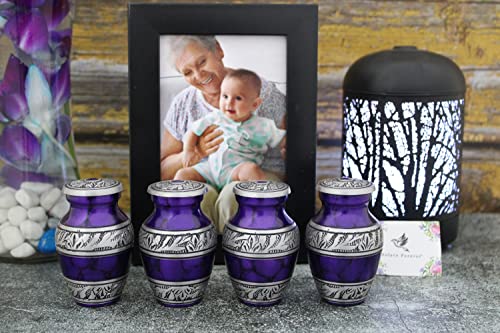 Purple Keepsake Urns - Mini Urns for Human Ashes Set of 4 with Premium Box & Bags - Handcrafted Urns for Ashes - Honor Your Loved One with Cremation Urns for Ashes - Small Urns for Men & Women