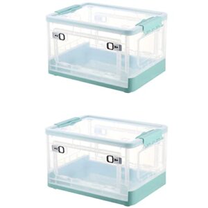 oemvalaty 28 qt. plastic storage bin tote organizing container with durable lid and secure latching buckles, stackable and nestable, 2 pack blue, clear with black buckle