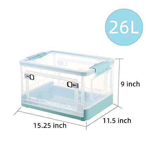 OEMVALATY 28 Qt. Plastic Storage Bin Tote Organizing Container with Durable Lid and Secure Latching Buckles, Stackable and Nestable, 2 Pack Blue, clear with Black Buckle