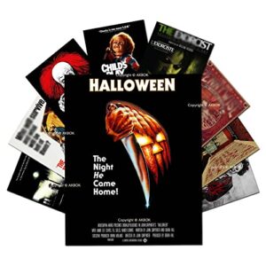 9 pieces vintage horror movie posters, creepy classic scary movie film prints wall art monster suspense movie set unframed for home living room bedroom man cave theater decor, 8 x 10 inch