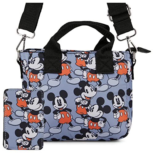 Disney Mickey Mouse Crossbody Tote - Girls, Boys, Teens, Adults - Mickey Mouse 7 Inch Crossbody Allover Mini Tote Bag