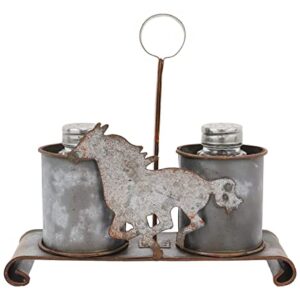 Set Of 1 Galvanized Metal Mustang Horse Salt And Pepper Shakers