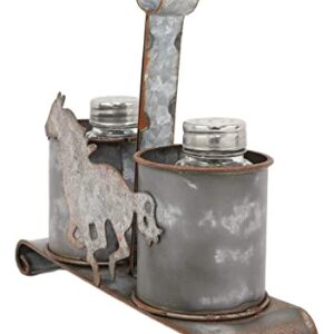 Set Of 1 Galvanized Metal Mustang Horse Salt And Pepper Shakers