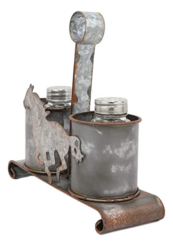 Set Of 1 Galvanized Metal Mustang Horse Salt And Pepper Shakers