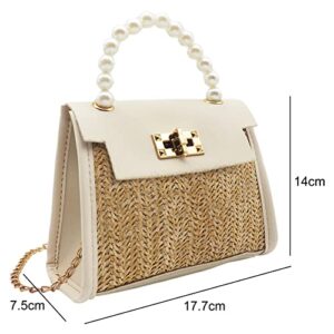 Anopo Straw Beach Tote Shoulder Bag Woven Handmade Splice Travel BOHO Bags Summer Bohemian Handbag Purse for Women Casual Holiday Travel Daily Pearl