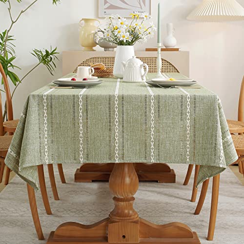 DOHIAYA Rustic Tablecloths for Rectangle Tables, Hemstitched Embroidered Cotton Linen Table Cloth for Kitchen Dining Room, Party, Christmas (Sage Green, 54" W X 70" L)