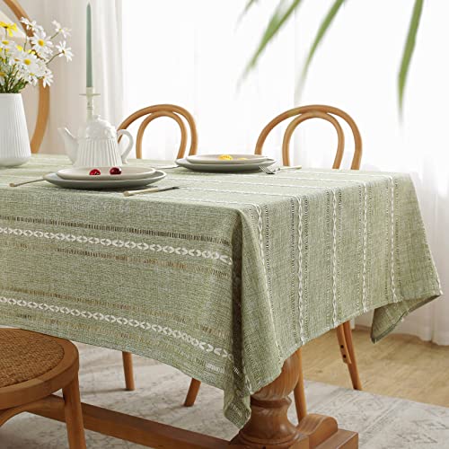 DOHIAYA Rustic Tablecloths for Rectangle Tables, Hemstitched Embroidered Cotton Linen Table Cloth for Kitchen Dining Room, Party, Christmas (Sage Green, 54" W X 70" L)