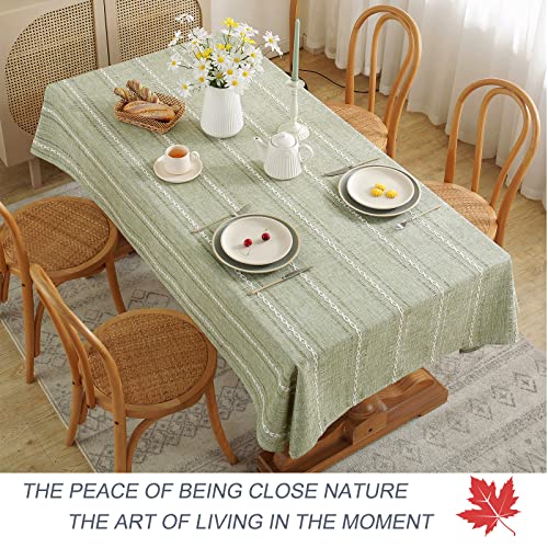 DOHIAYA Rustic Tablecloths for Rectangle Tables, Hemstitched Embroidered Cotton Linen Table Cloth for Kitchen Dining Room, Party, Christmas (Sage Green, 54" W X 70" L)