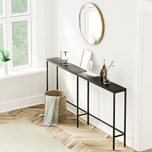 SONGXIN 70.9" Console Table,Modern Extra Narrow Long Sofa Table Behind Couch,Skinny Entry Table with Black Metal Frame for Living Room, Hallway,Classic Black