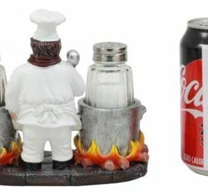 Set Of 1 Standing Chef With Flaming Pots Salt And Pepper Shakers