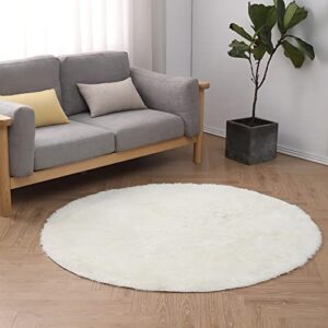 round shaggy area rug indoor soft plush rugs for living room non slip fluffy shag circular rugs kids play floor carpet for girls seniors pet for home dorm bedroom office desk white 32 inches