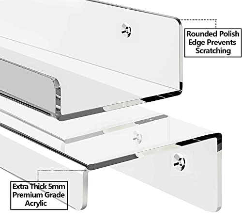 HBlife 36 Inches Floating Shelves Wall Mounted Clear Acrylic Shelves for Figures, Invisible Floating Bookshelf for Kids and Nursery, 2 Pack (5MM Thick)