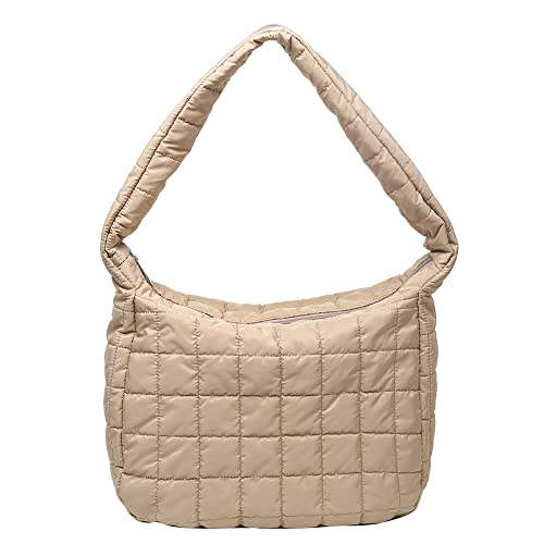 Quilted Tote Bags for Women Lightweight Quilted Padding Shoulder Bag Down Cotton Padded Large Tote Bags Lattice Crossbody Bag Zip Closure