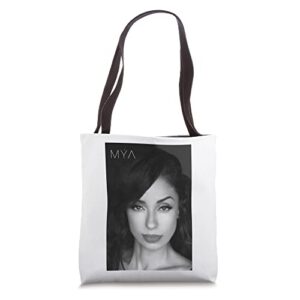 mya close up black & white tote bag