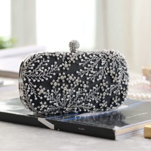 YLLWH Women's Clutch Bag Crystal Pearl Clutch Purse Handbag Embroidery Evening Bag Wedding Bag for Bridal Shoulder Bag