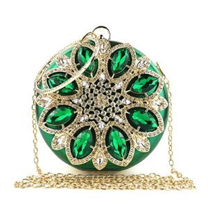 yllwh green clutch bag women round clutch purse evening bag crystal wedding purse and handbag exquisite chain shoulder bag