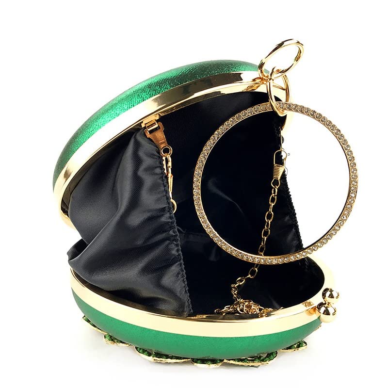 YLLWH Green Clutch Bag Women Round Clutch Purse Evening Bag Crystal Wedding Purse and Handbag Exquisite Chain Shoulder Bag