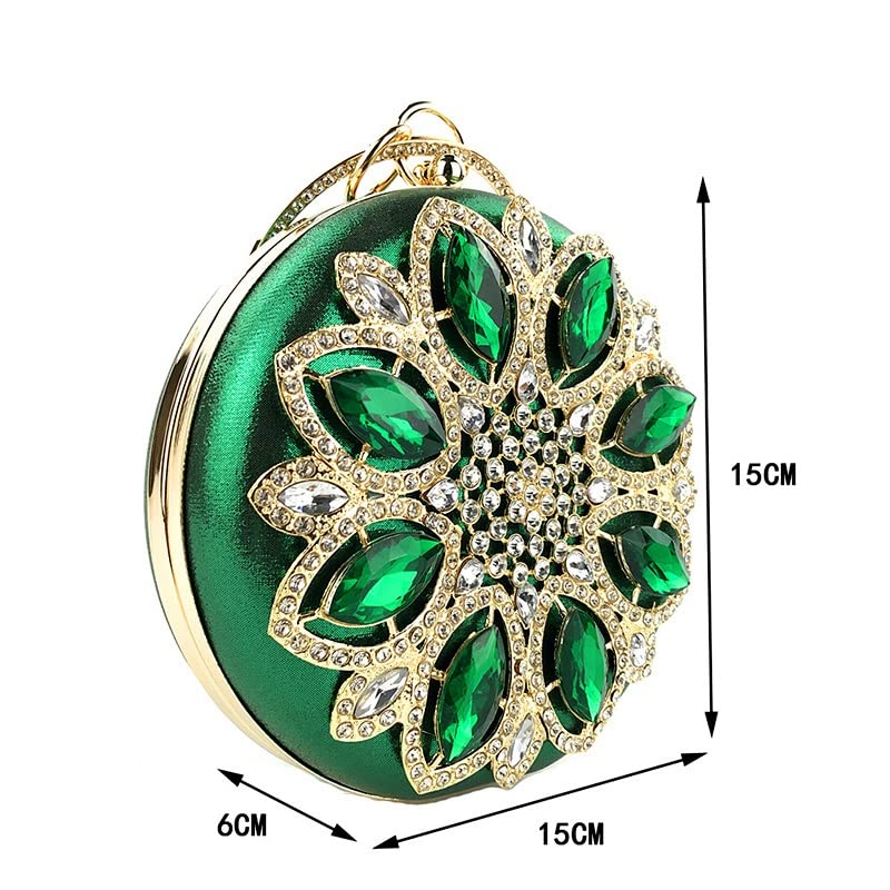 YLLWH Green Clutch Bag Women Round Clutch Purse Evening Bag Crystal Wedding Purse and Handbag Exquisite Chain Shoulder Bag