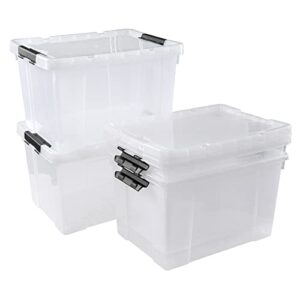 EudokkyNA 4-Pack Clear Plastic Storage Boxes with Lids, Latching Bins Totes with Wheels, 34 Quart