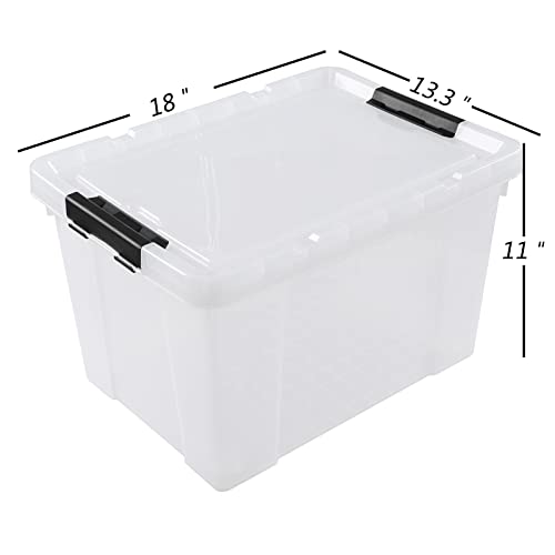 EudokkyNA 4-Pack Clear Plastic Storage Boxes with Lids, Latching Bins Totes with Wheels, 34 Quart