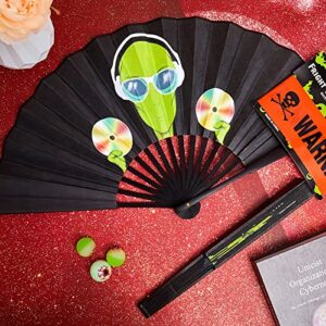 Taiyin 2 Pcs 13 Inch Large Alien Hand Fan Rave Festival Accessories Alien Folding Fans for Men Women Party Dance Performance Festival Party Gift