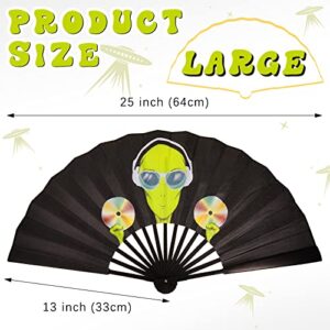 Taiyin 2 Pcs 13 Inch Large Alien Hand Fan Rave Festival Accessories Alien Folding Fans for Men Women Party Dance Performance Festival Party Gift