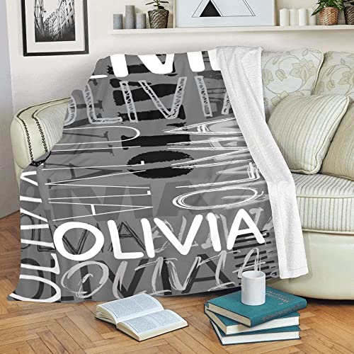 Custom Blanket with Name, Personalized Monogram Blankets with Contrast Color Design, Personalized Throw Blanket for Baby Girl Boy Gifts for Men Women Adult