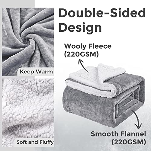 MOOFUN Sherpa Fleece Throw Blanket- 60 x 80 inches, Soft Fluffy Cozy Warm Fuzzy Machine Washable, Durable Blanket for Couch and Bed -Silver Grey