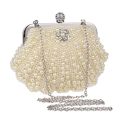 YLLWH Shell Design Women Evening Bags Beaded Handmade Diamonds Chan Shoulder Messenger Bag Crystal Wedding Evening Bag