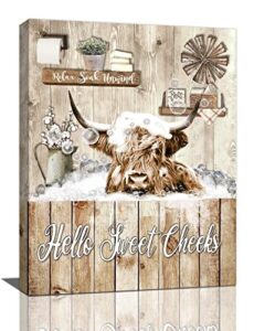 funny highland cow bathroom wall art rustic cow bathroom pictures wall decor farmhouse cow canvas prints painting country home decor framed artwork for bathroom ready to hang 12″x16″