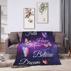 Butterfly Blanket Soft Warm Purple Butterfly Throw Blanket Plush Fluffy Lightweight Cozy Fleece Flannel Girls Gift Blankets for Women Kids Adults Bedding Couch Sofa 50"X40"