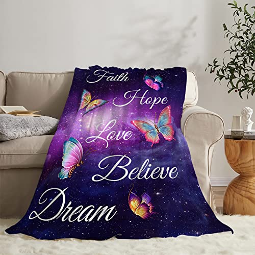 Butterfly Blanket Soft Warm Purple Butterfly Throw Blanket Plush Fluffy Lightweight Cozy Fleece Flannel Girls Gift Blankets for Women Kids Adults Bedding Couch Sofa 50"X40"