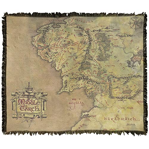 LOGOVISION The Lord of The Rings Blanket, 50"x60" Map of Middle Earth Woven Tapestry Cotton Blend Fringed Throw Blanket