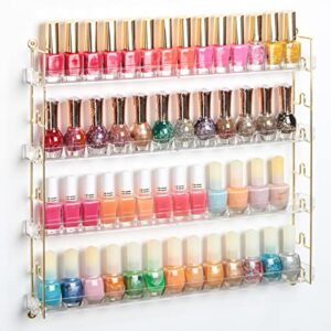 j jackcube design 4 tier gold nail polish organizer ledge shelf rack, wall mounted floating storage display shelves for 56 bottles organizer nail polish makeup essential oil stand- mk488b