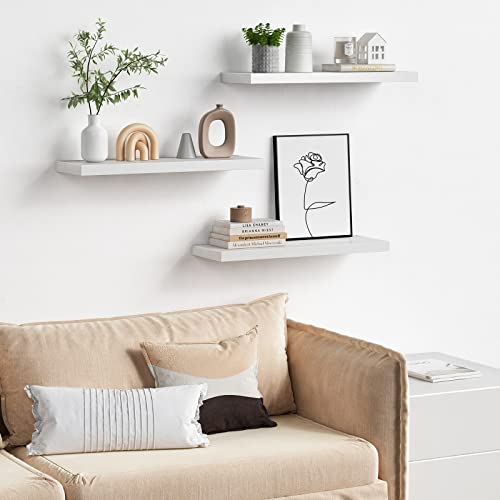 White Floating Shelves for Wall Decor, 24 Inches Long Wall Shelves for Bedroom Storage, Large Deep Wall Mounted Shelves for Bathroom Towels, Laundry Living Room, Kitchen, Closet, Set of 3