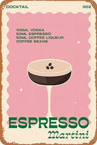 decleezw cocktail espresso martini metal signs retro print wall art illustration poster bar kitchen room decor 12×8 inch, 8inch*12inch