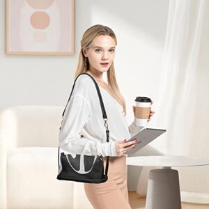 Valleycomfy Clear Shoulder Bags Purse Gift for Women with Adjustable Strap Pu Leather Tote Handbags for Sports Concert Prom Party Present Set 2pcs,Black