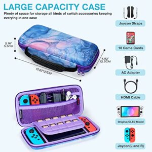 molshine Carrying Case Compatible with Nintendo Switch OLED Model 2021/Switch 2017,Hard Shell Shockproof Protective Cover Travel Bag with Handle/10 Game Cartridges for Console Joy-Con (Purple Wave)